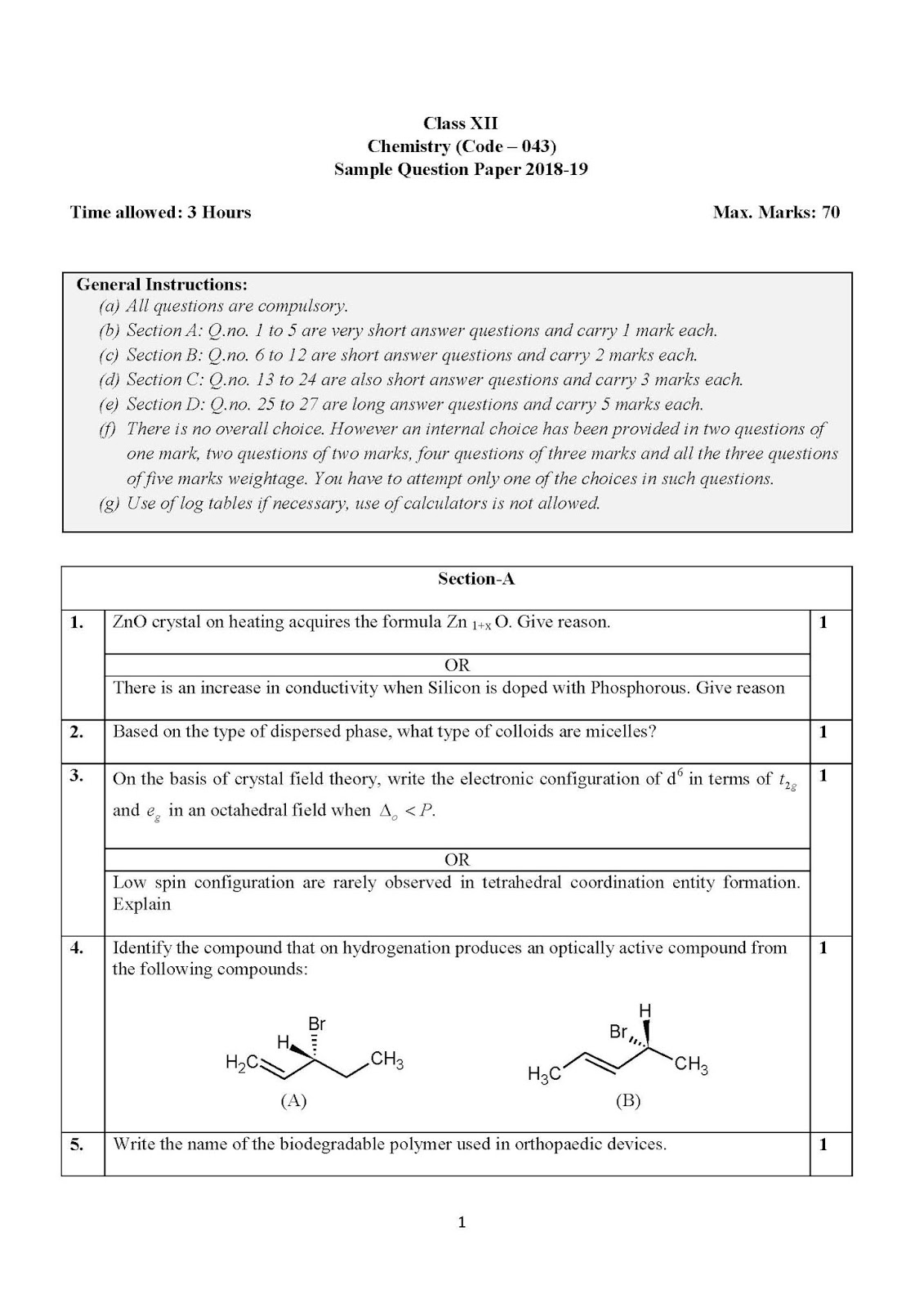 SCIENCE4all: CLASS XII CHEMISTRY CBSE New Pattern Sample Paper 2018–2019