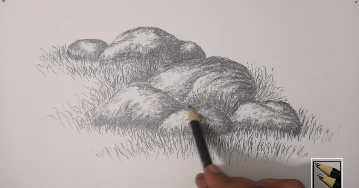 How to draw rocks or stones with pencil by Drawing Stack