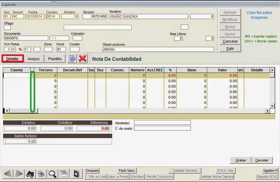 Manual Business Pro: Capturas - Nota Contable