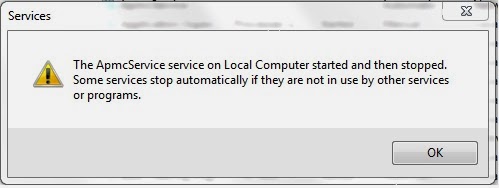The Service on local computer started and then stopped.