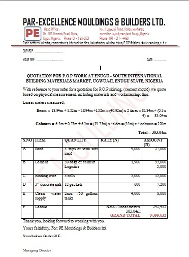 Diary Of A Nigerian Architect: WRITING QUOTATIONS FOR PROJECTS