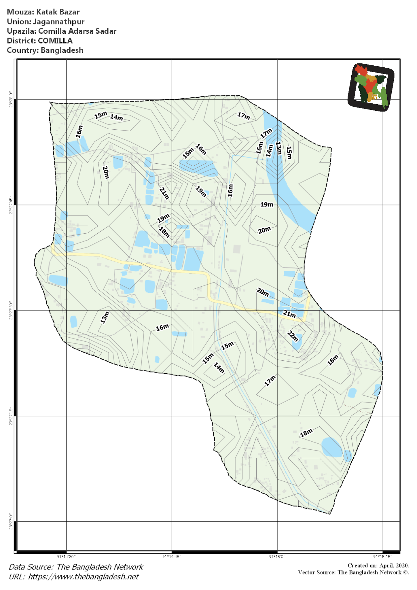 Map of Katak Bazar Mouza, Comilla Adarsa Sadar, Comilla