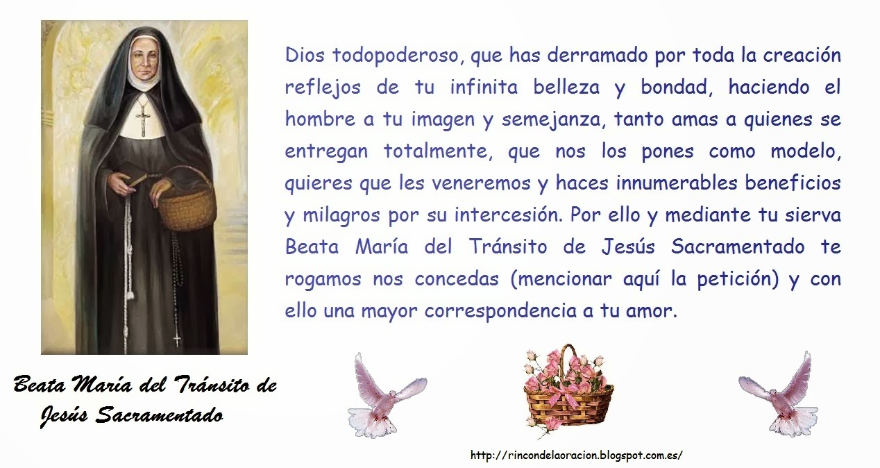 Rincón de la Oración: Estampa Oración de la Beata María del Tránsito de ...