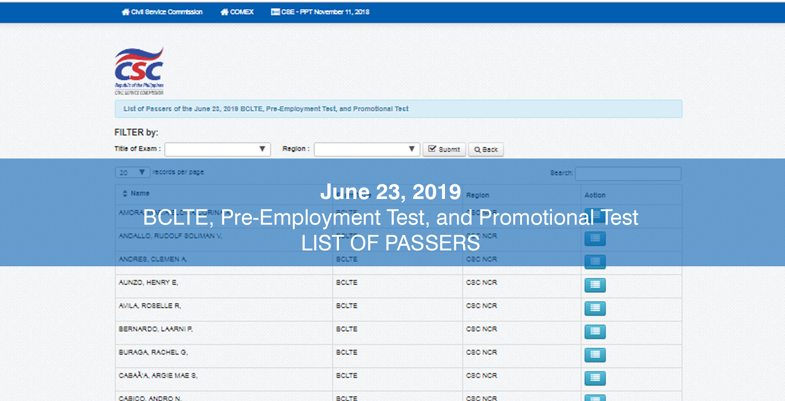 Civil Service Exam PH: EXAM RESULTS: June 23, 2019 BCLTE, Pre ...