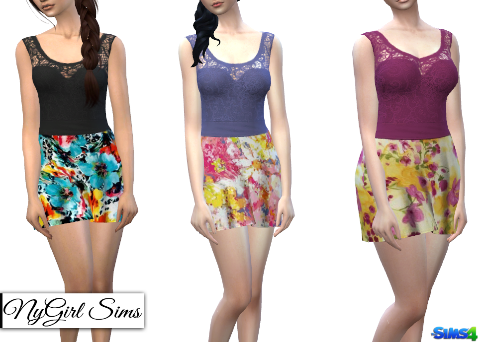 NyGirl Sims 4: Strapless Dress with Lace Tank Overlay in Prints