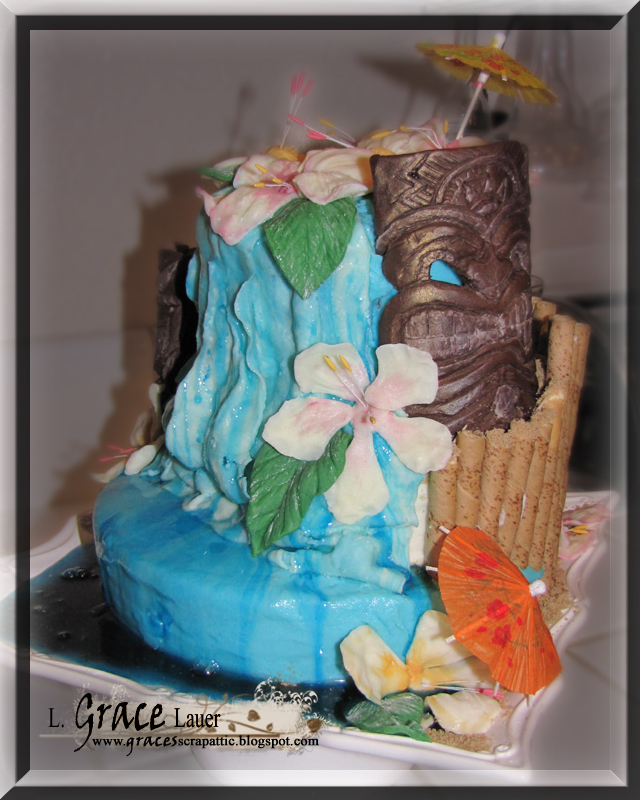 Uniquely Grace: Luau Cake with Tiki totems and a Waterfall