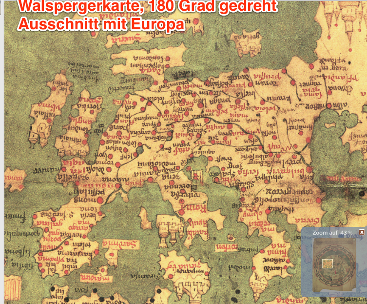 Regensburg historisch: 1448 - Regensburg auf der Walsperger Weltkarte