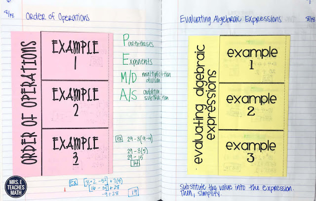 Order of Operations and Algebraic Expressions INB Pages | Mrs. E ...