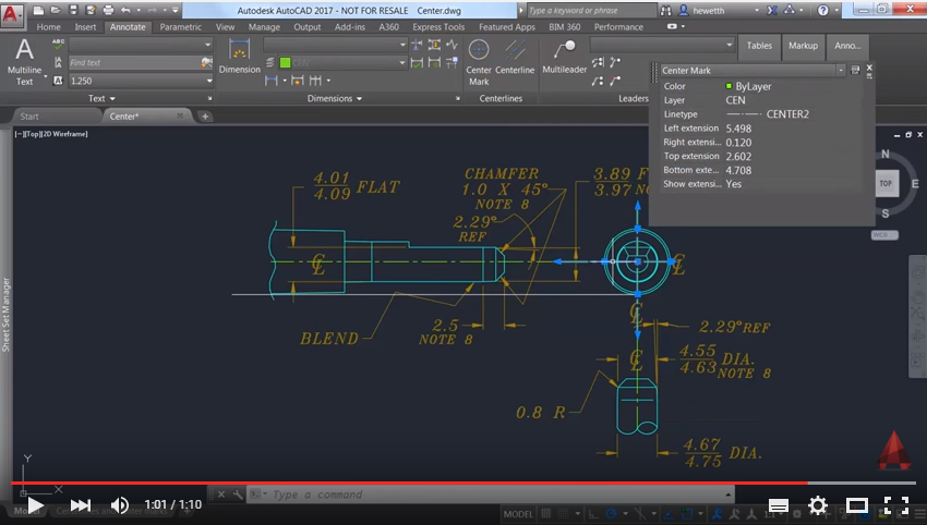 AutoCAD 2017 Centerlines and Center Marks