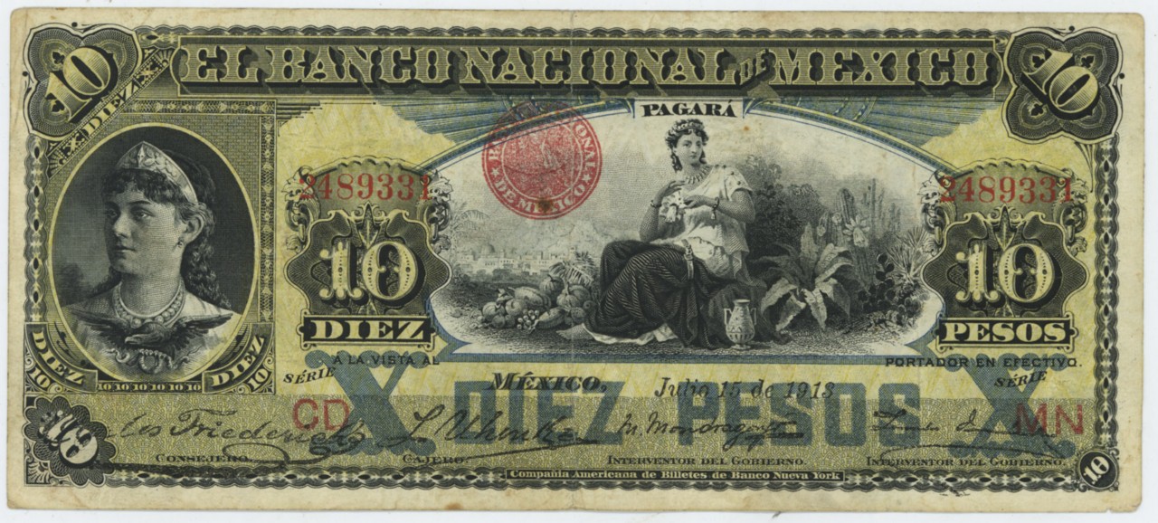 Mexican banknotes 10 Pesos banknote 1913 Banco Nacional de Mexico|World ...