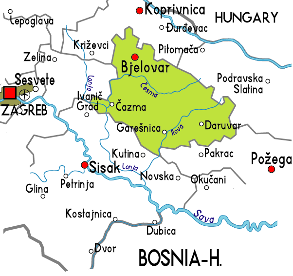 Map of Bjelovar Province Area | Maps of Croatia Region City Political ...