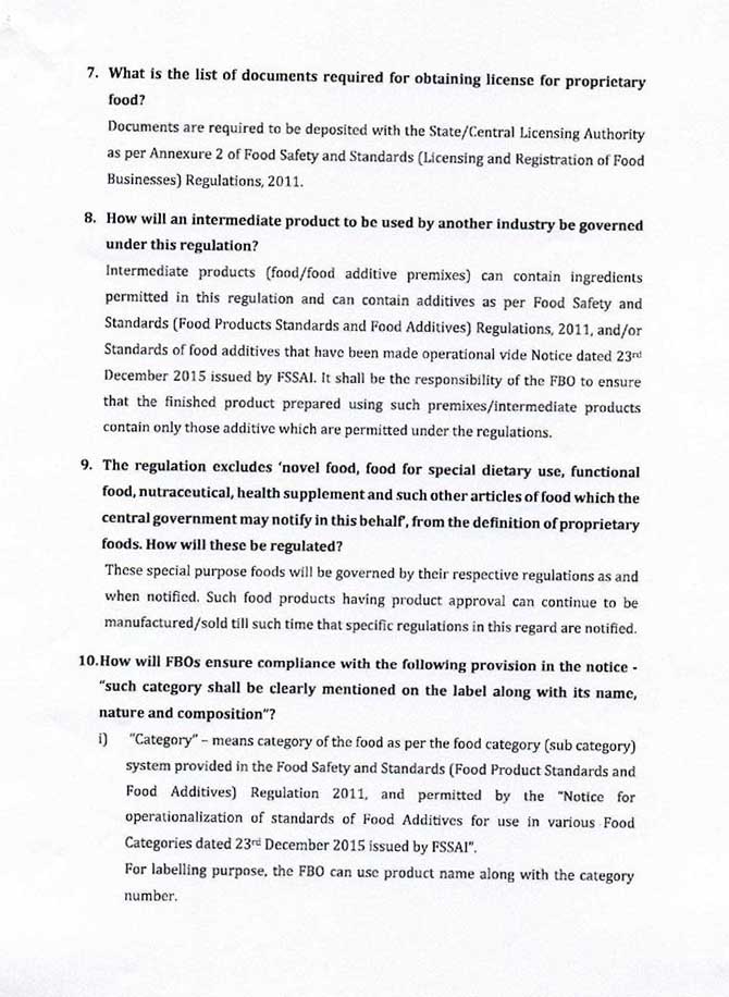 FOOD SAFETY LATEST: FAQ - PROPRIETARY FOODS