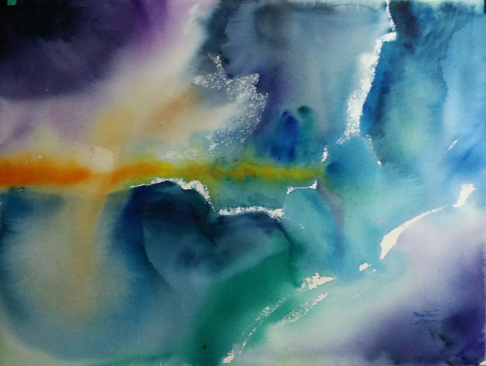 MARIA TERESA OQUENDO: ACUARELA ABSTRACTA DE TRAZOS ESPONTANEOS