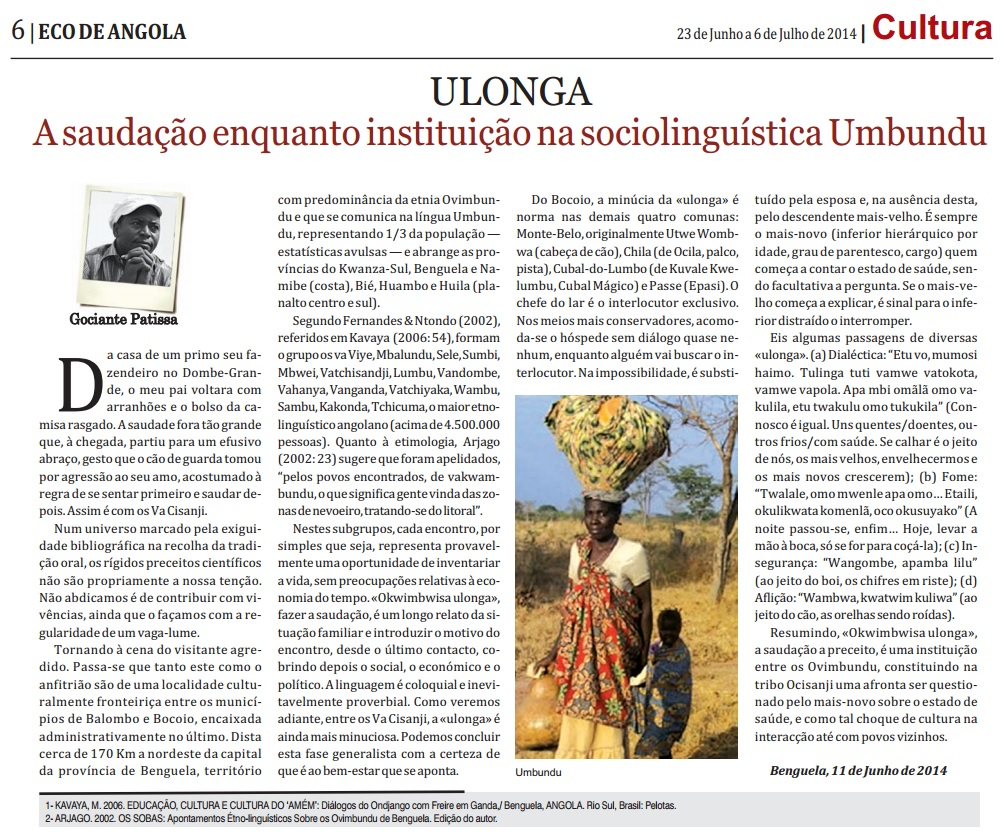 Ensaios Umbundu-Português ~ Blog do escritor angolano Gociante Patissa