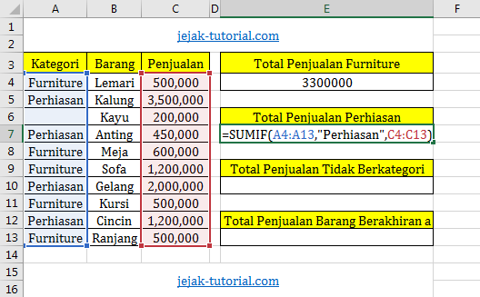 Belajar Excel : Belajar Fungsi SUMIF – Part 1 - Jejak Tutorial