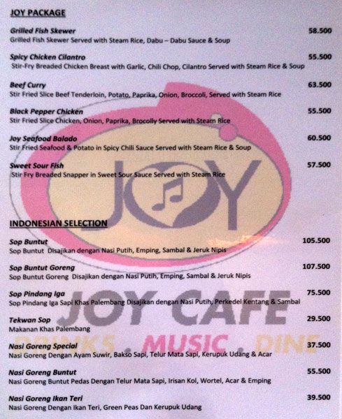 Harga Menu Joy Cafe & Resto Kelapa Gading Restoran Italia