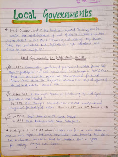Handwritten Notes of Local Governments-class 11th-Political Science