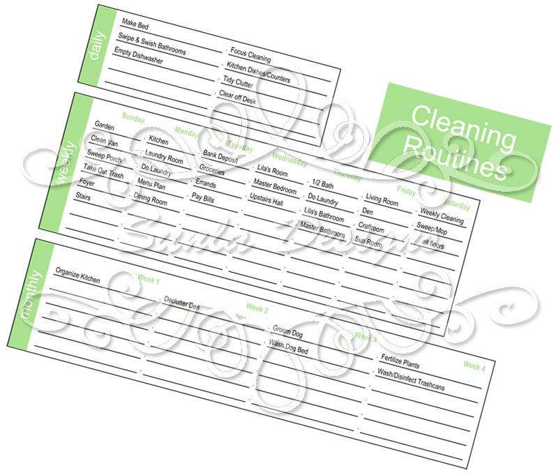 Sunla Designs: Freebies: Household Notebook- Cleaning Rountines