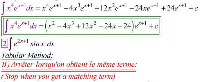 intégration par partie rapide et efficace: Tabular integration method...shortcut integration by ...