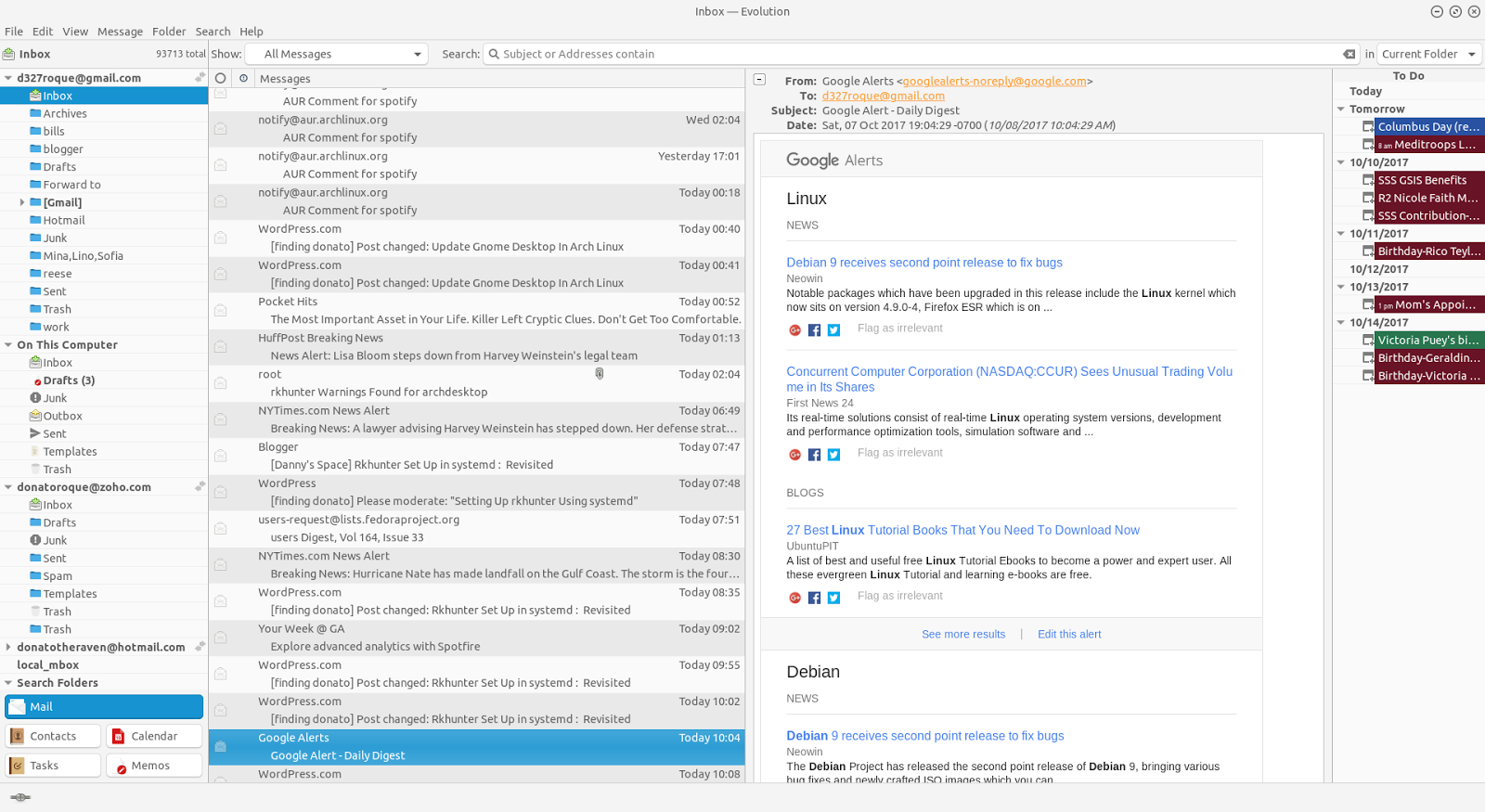 Evolution Mail on GNOME 3.26