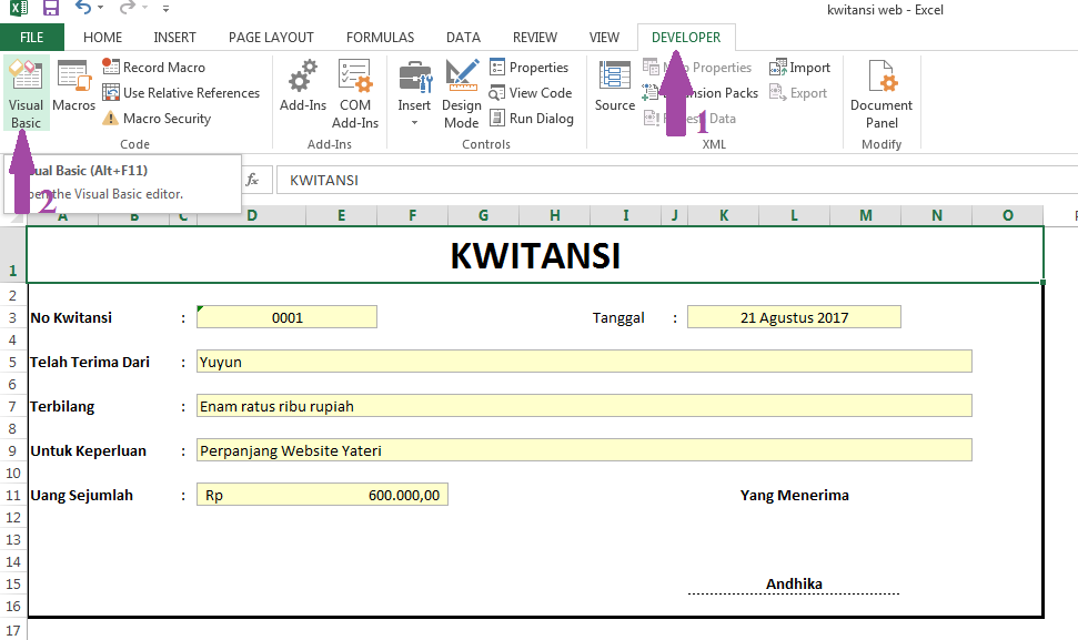 Cara Membuat Kwitansi Dengan Menggunakan Microsoft Excel - Warung Internet