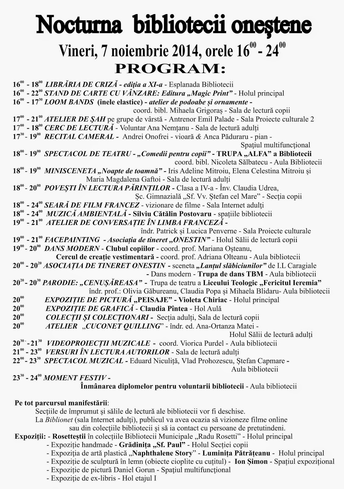 Biblioteca MUNICIPALA "RADU ROSETTI" ONESTI: NOCTURNA BIBLIOTECII ...