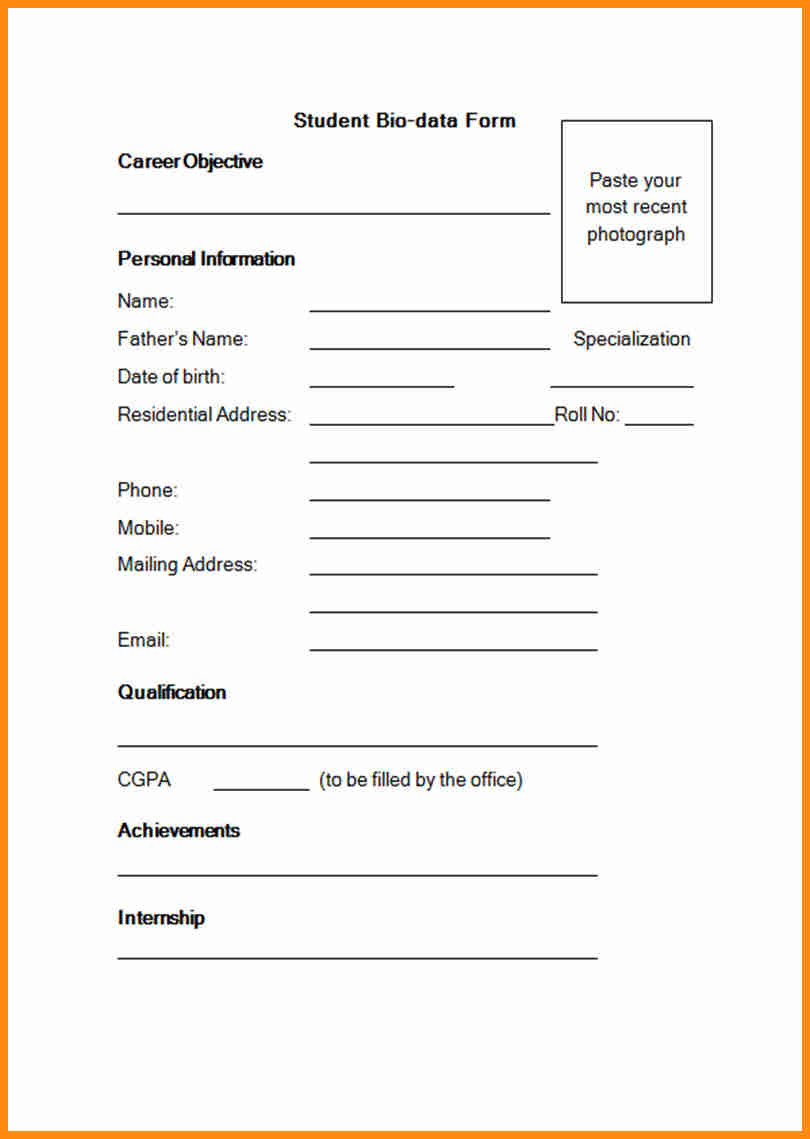 Bio Data Form For Student Scribd India - Biodata Format For Student ...