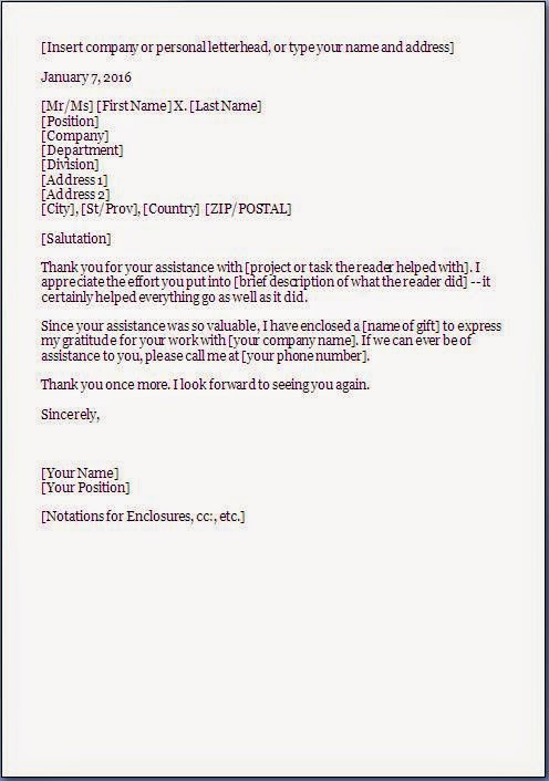 Thank You Letter Format For Support & Help in Work