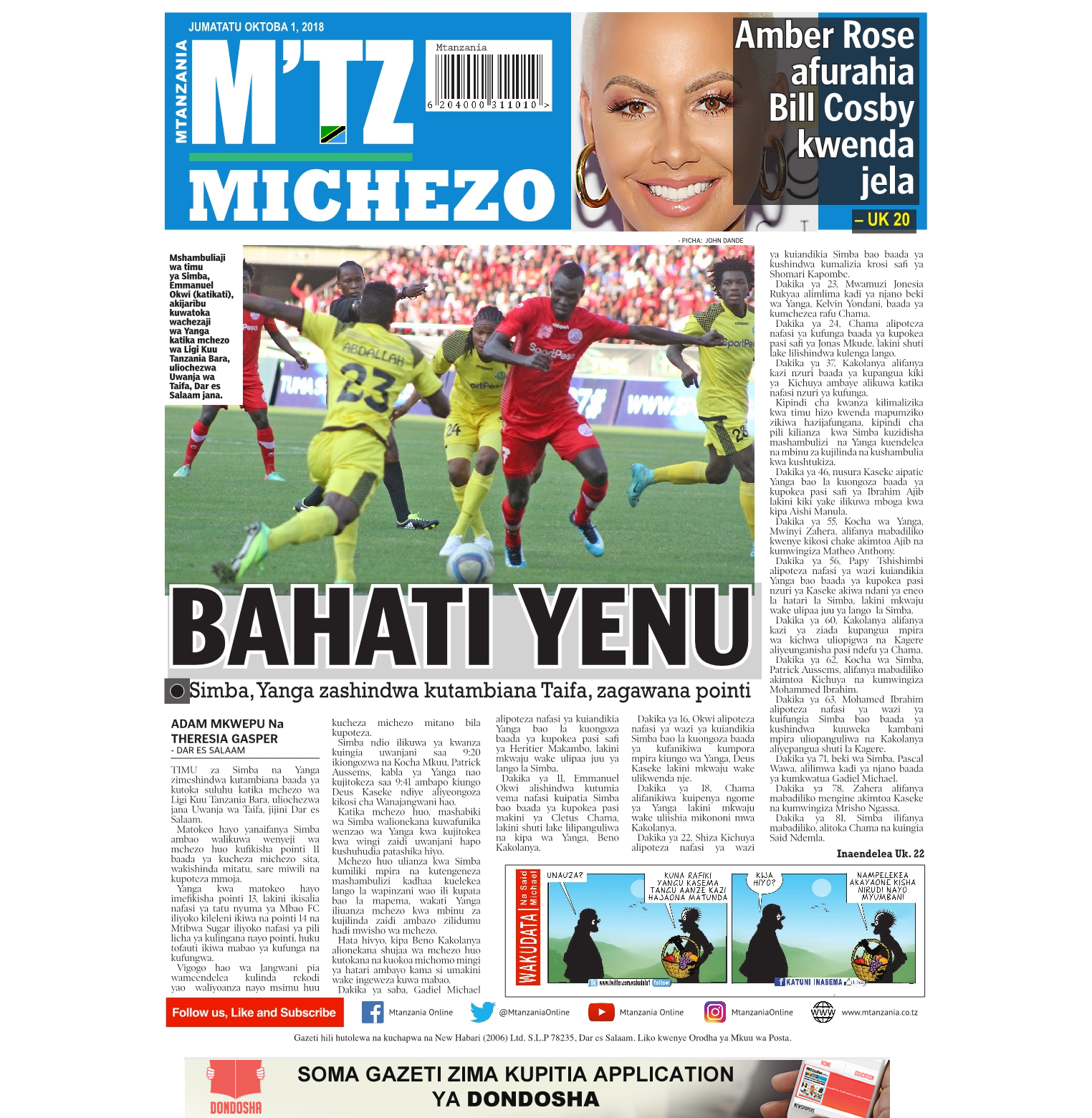 Tanzanian Today's Newspapers MAGAZETI YA LEO JUMATATU 1st October, 2018 ...