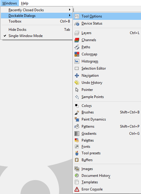 Gimp Newby: Dockable Dialogues