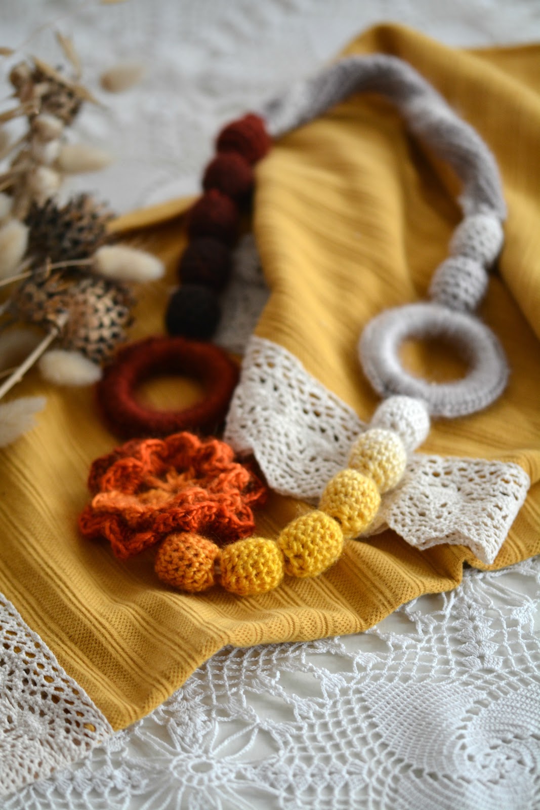 Little Treasures: Autumnal Rhapsody - Beads & Flower Crochet Necklace