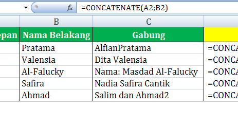 Menggabungkan data dengan fungsi CONCATENATE