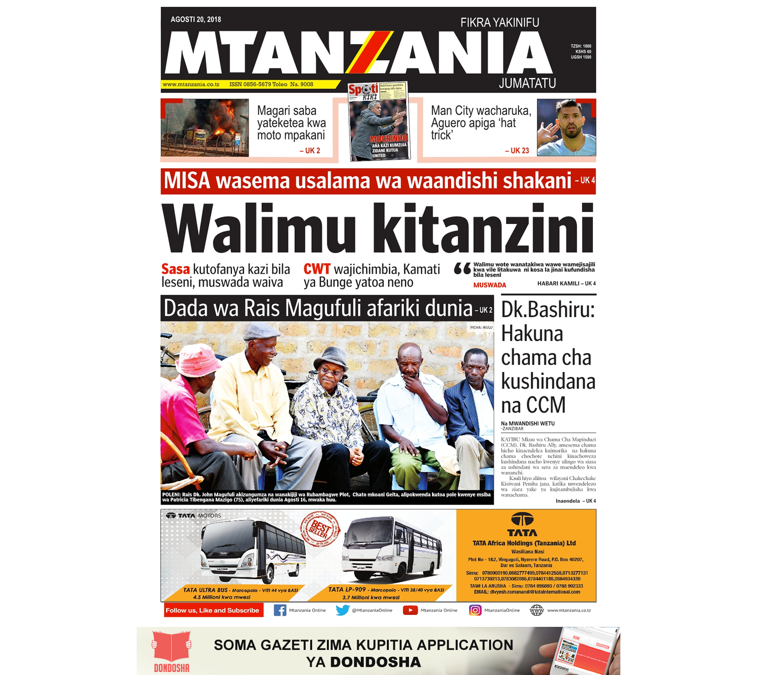 Tanzanian Today's Newspapers MAGAZETI YA LEO JUMATATU 20th August, 2018 ...