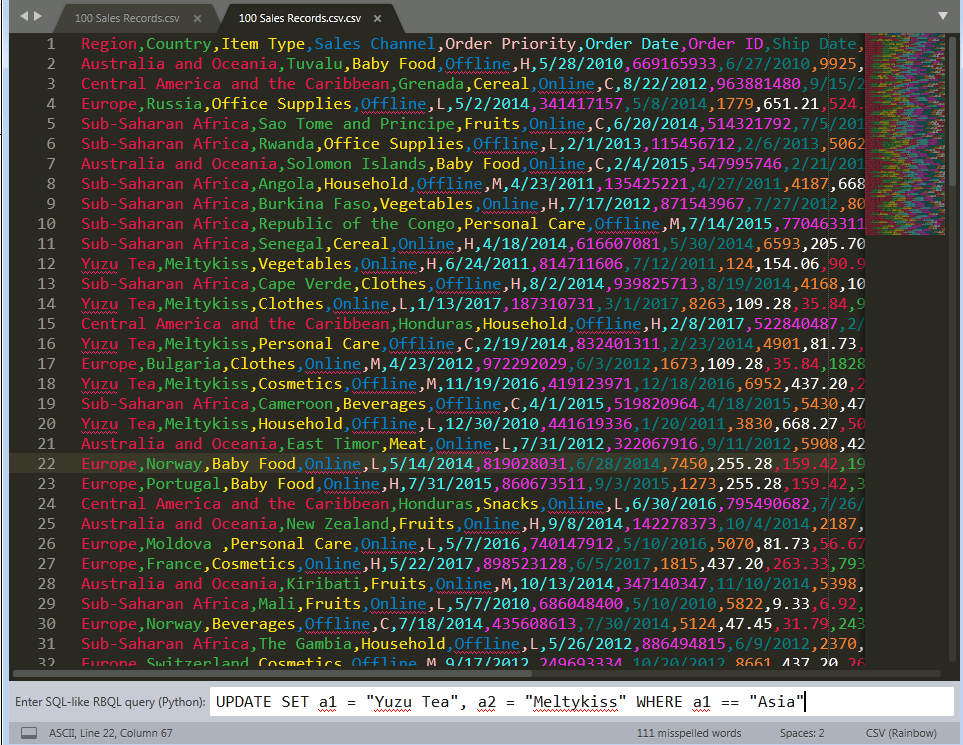 Sublime Text 3 で CSV ファイルに対して SQL ライクな処理を実行する方法 (rainbow_csv ...