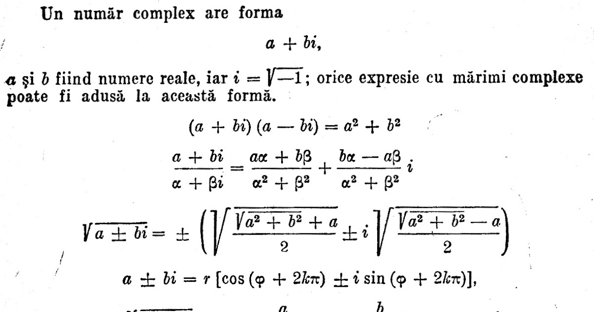 tabele matematice uzuale online: Algebră, numere complexe