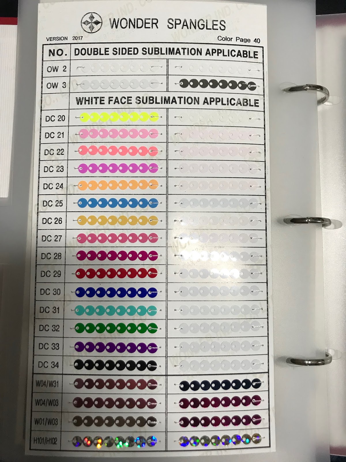 WONDER SEQUINS: Available double sided colors