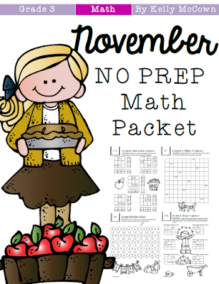 Kelly McCown: November NO PREP Math Packets (Grades 3 to 5)