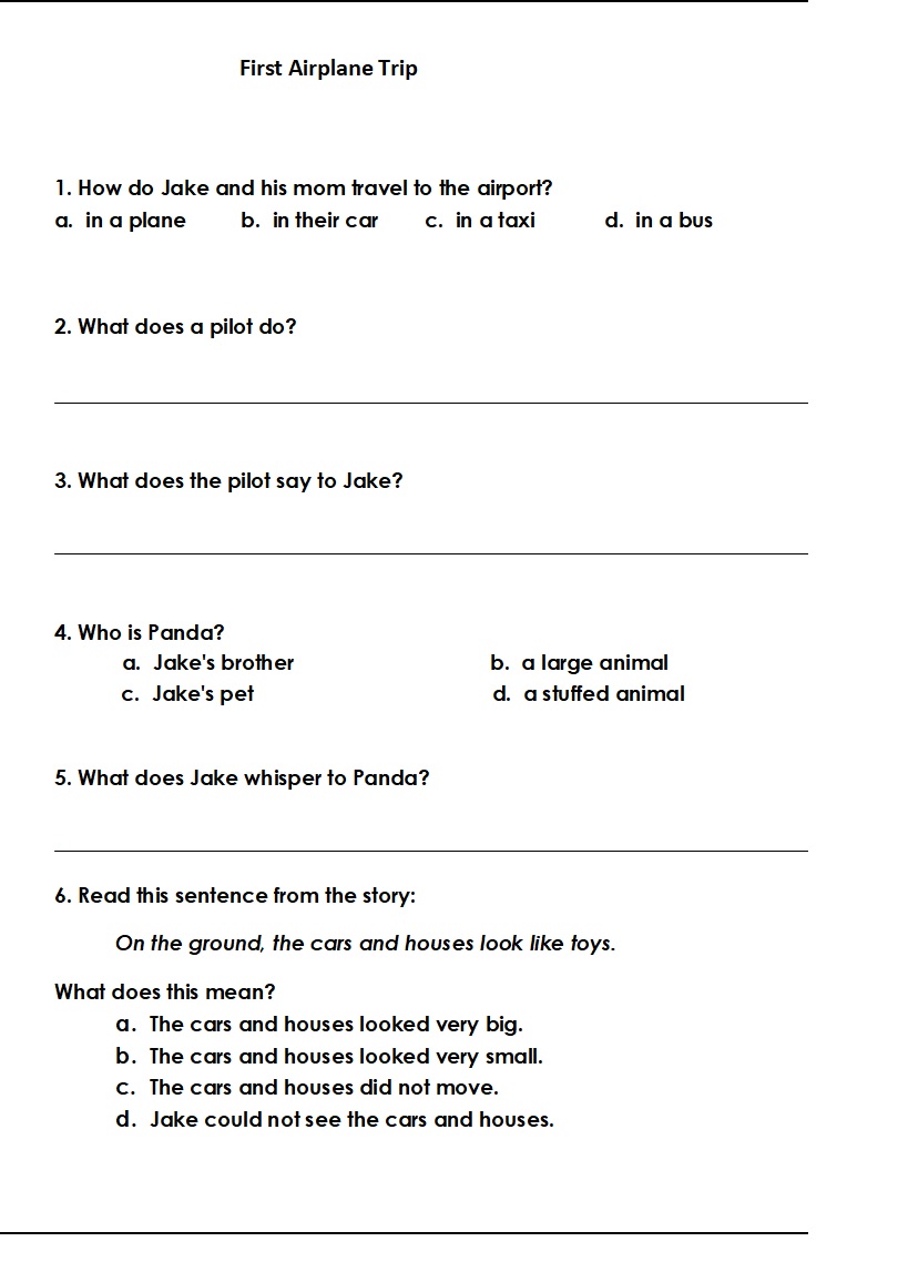 Third Grade A-B-C-D: READING 1: FIRST AIRPLANE TRIP