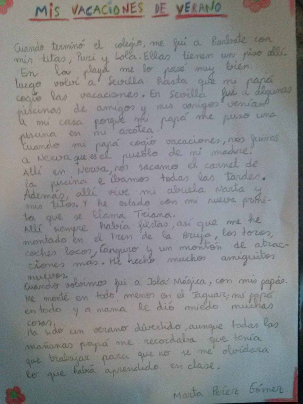 Aprendiendo: REDACCIÓN: "MIS VACACIONES DE VERANO"