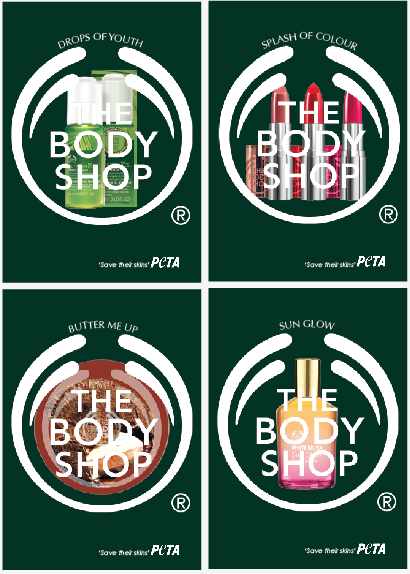 The Body Shop: The A2 product posters/ Peta campaign poster