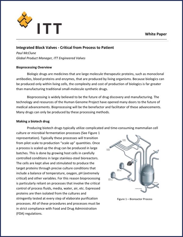 White Paper: Integrated Block Valves - Critical from Process to Patient