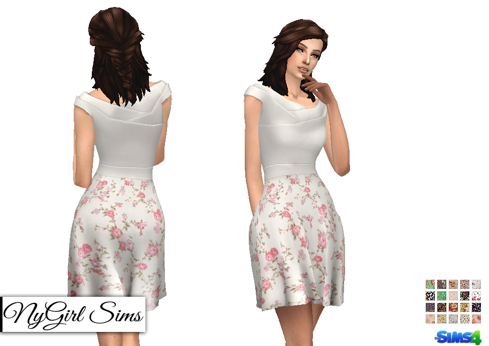 NyGirl Sims 4: Origami Flare Dress with Floral Skirt