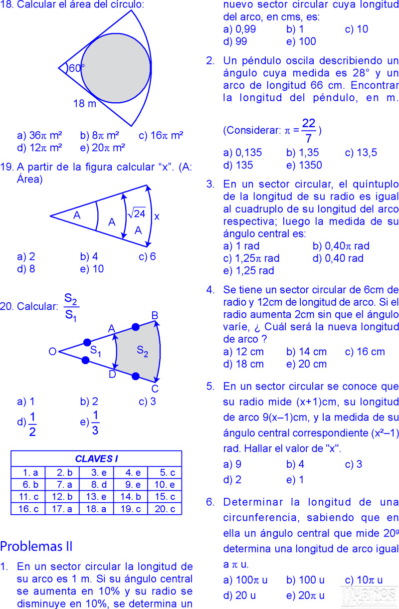 Longitud Arco y Sector Circular fórmulas y ejercicios resueltos pdf
