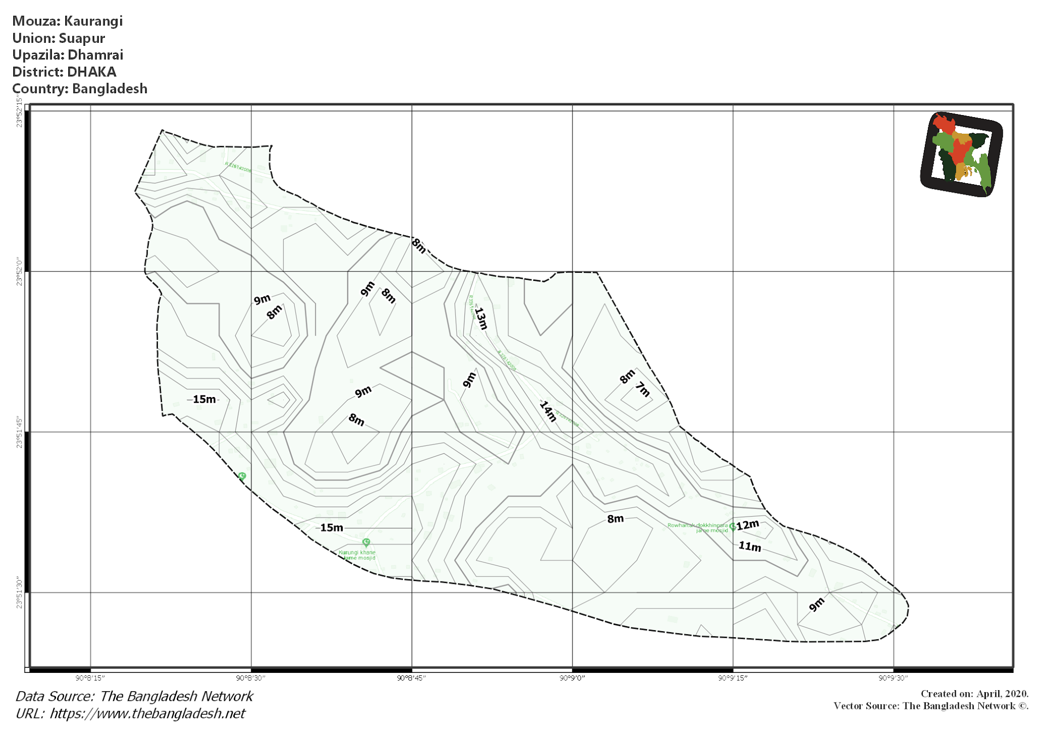 Map of Kaurangi Mouza, Dhamrai, Dhaka