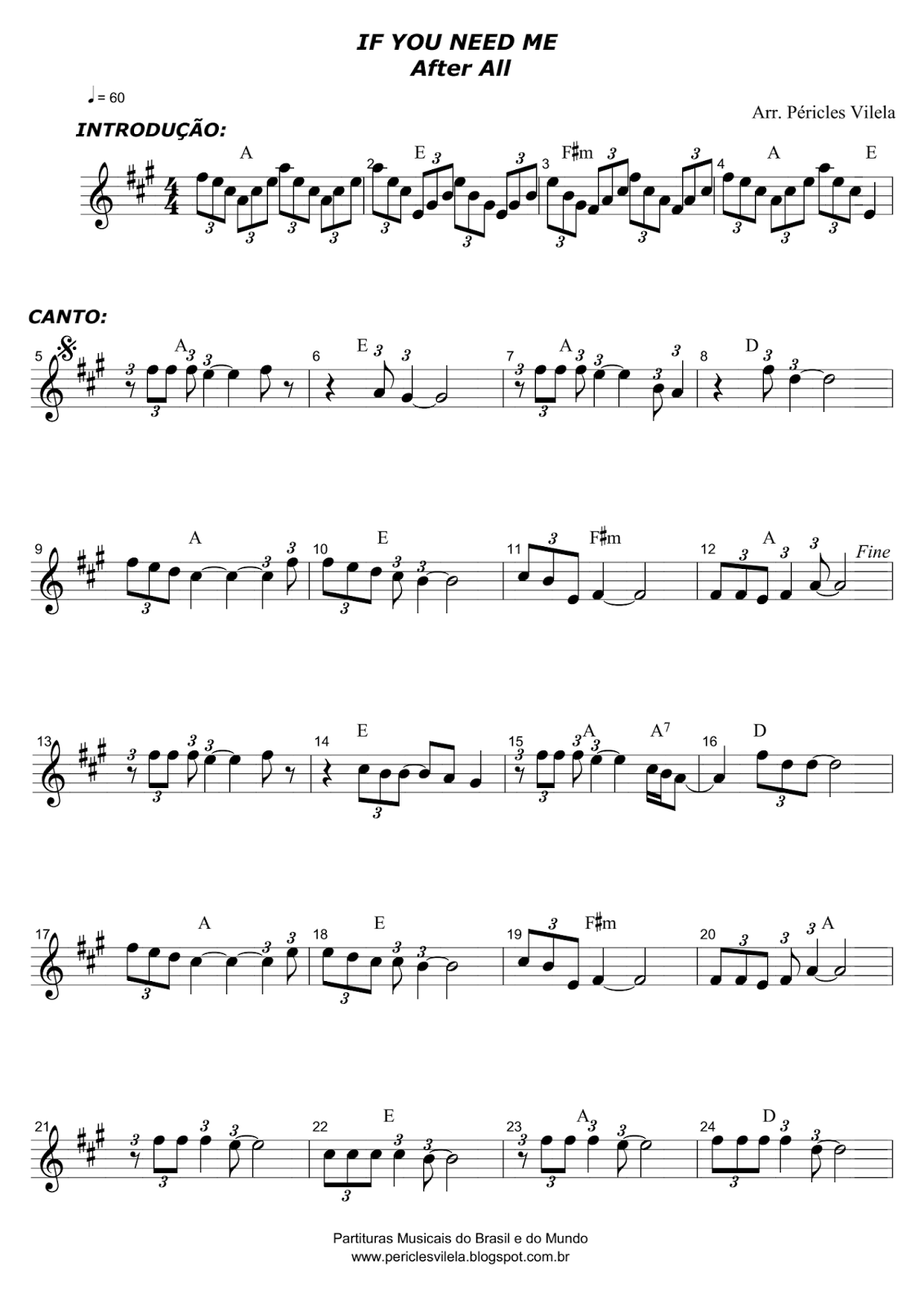 Partituras Musicais: If You Need Me - After All - n.º 1620