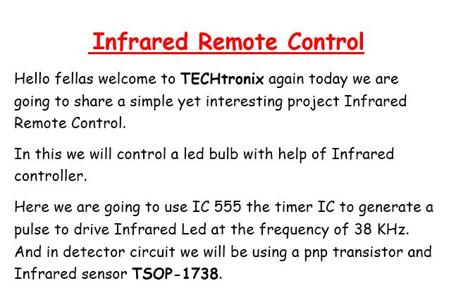 TECHtronix: INFRARED REMOTE CONTROL USING TSOP IR SENSOR