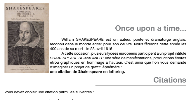 la salle 100: Lettering & Graffiti : Shakespeare Reimagined