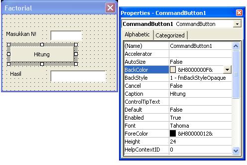 Contoh Program menghitung factorial angka menggunakan visual basic