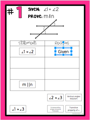Google Parallel and Perpendicular Lines Proofs Activity | Mrs. Newell's ...