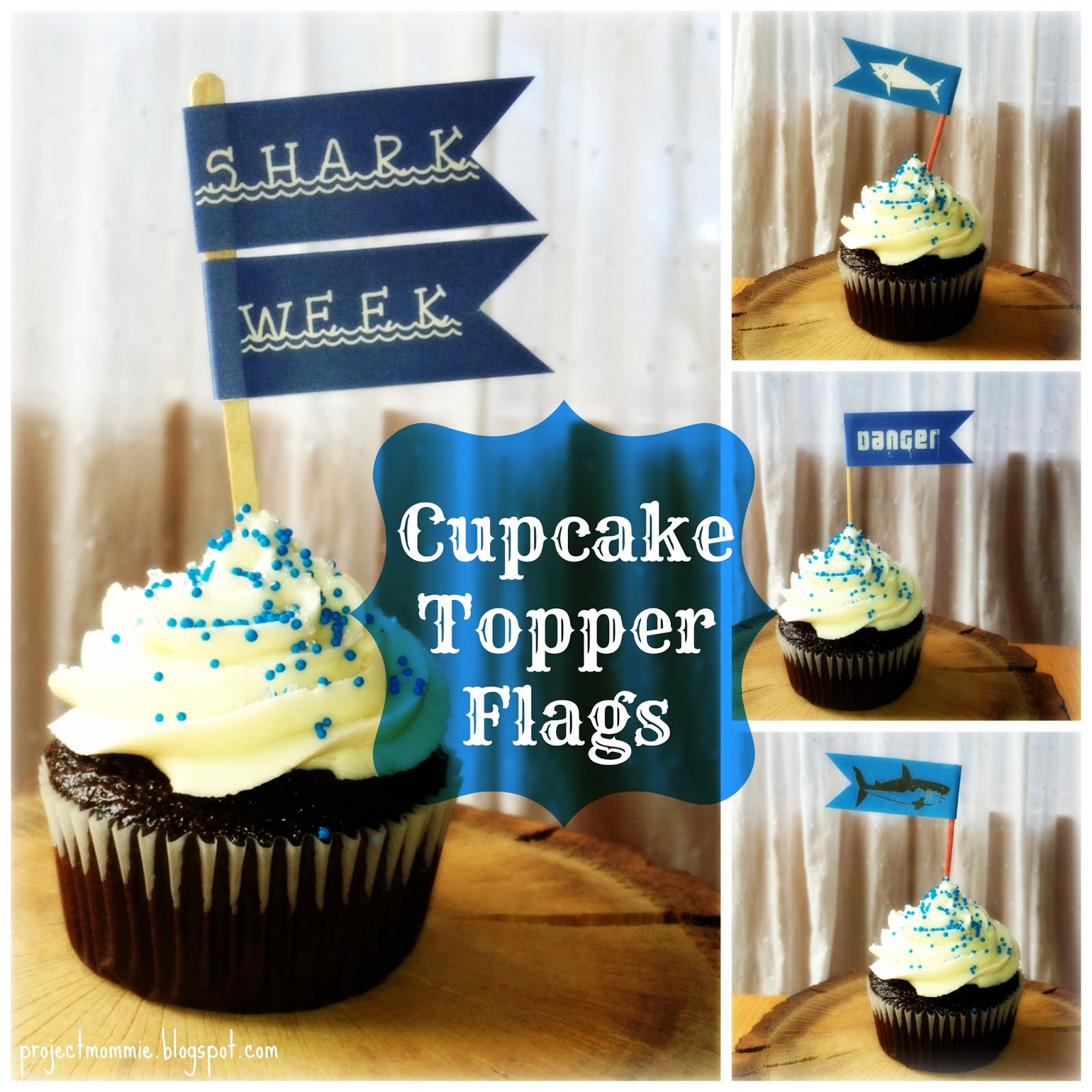 Project: Mommie: Shark Week Cupcake Topper Flags, for Shark Week!